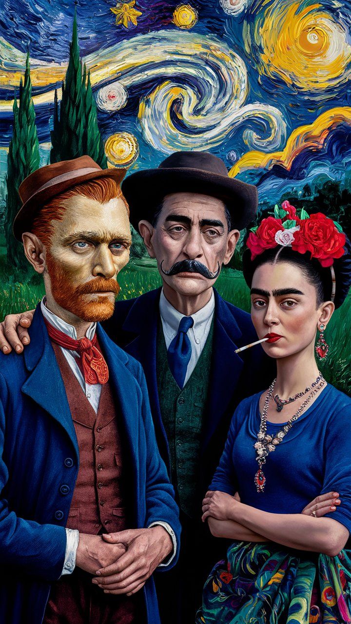 Vincent Van Gogh, Salvador Dali, and Frida Kahlo - AI Generated Artwork - NightCafe Creator