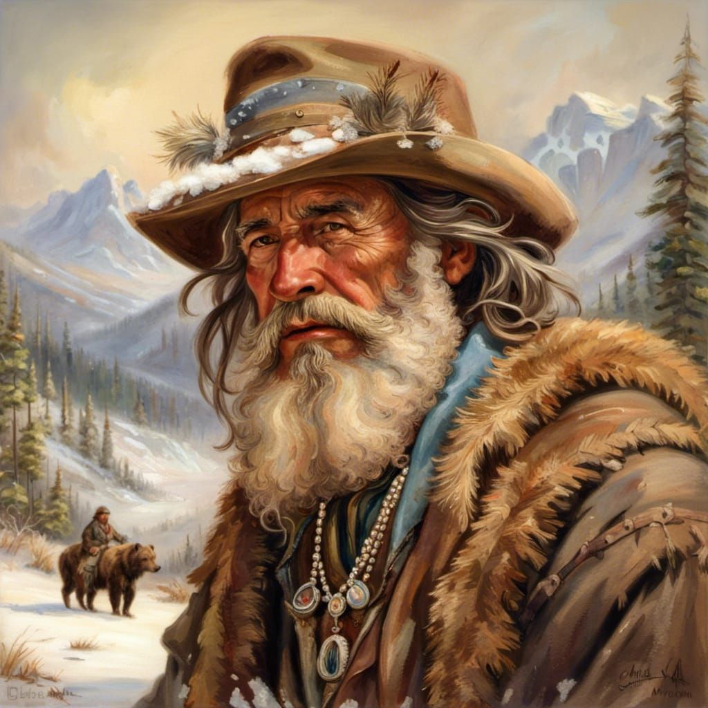 Old Mountain Man Portrait from 1865, covered in snow, ice on mustache ...
