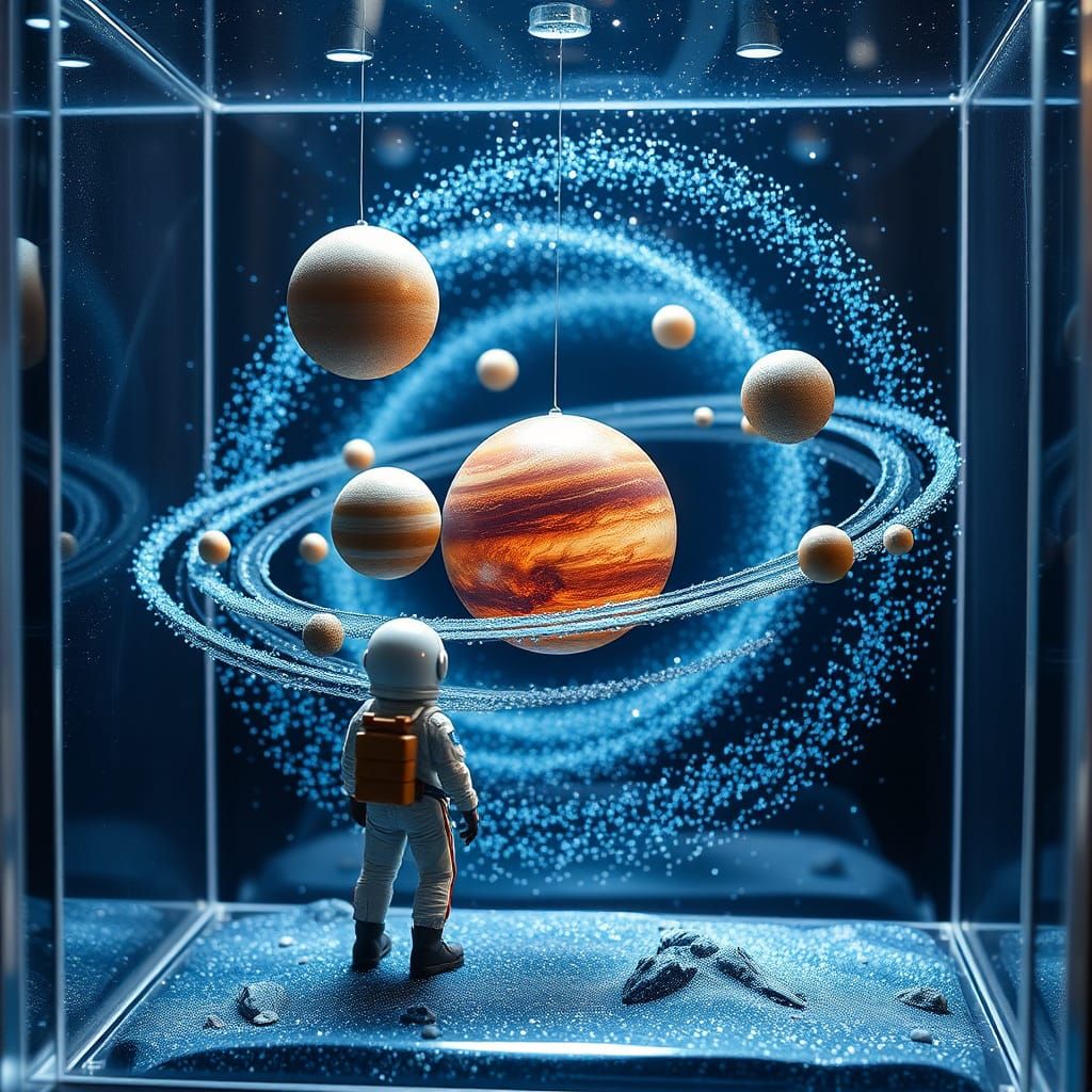 Miniature Solar System Masterpiece in Glass Case w... - AI Art