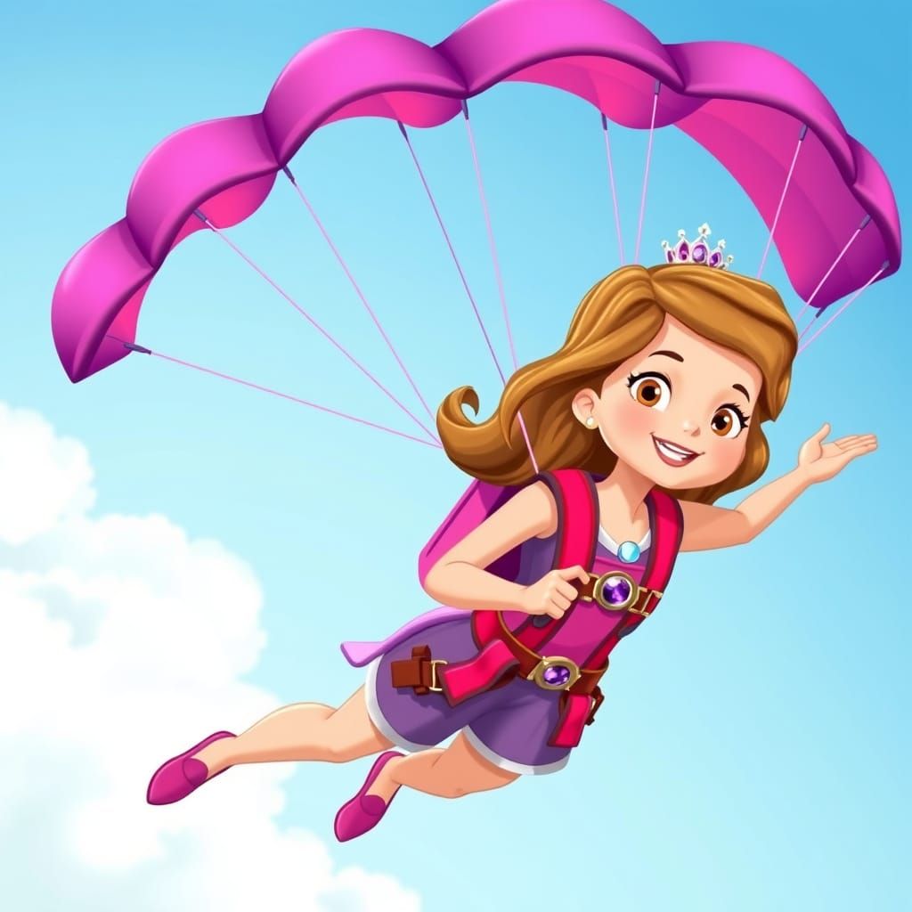 Princess Sofia Skydiving in Whimsical Fantasy Styl... - AI Art