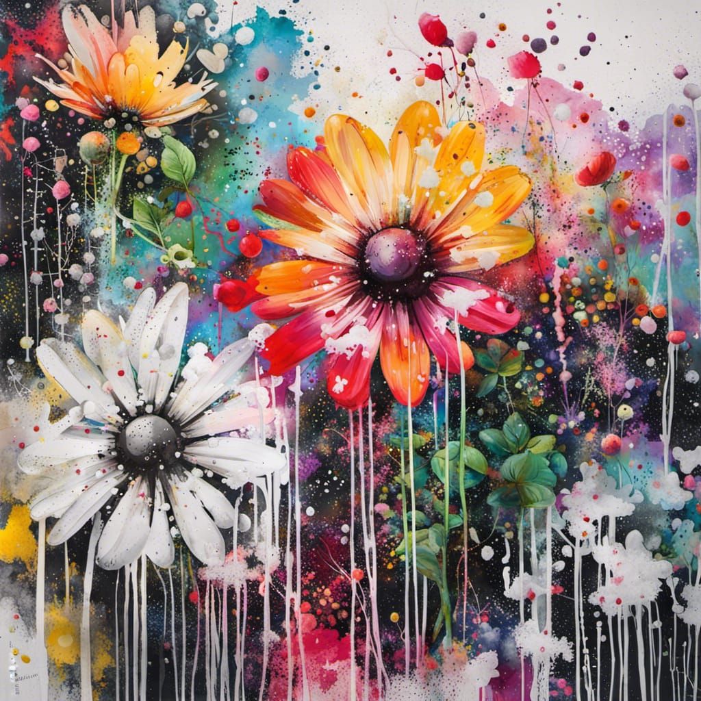 Paint splash flowers - Secret Flower Garden in Double Exposu...