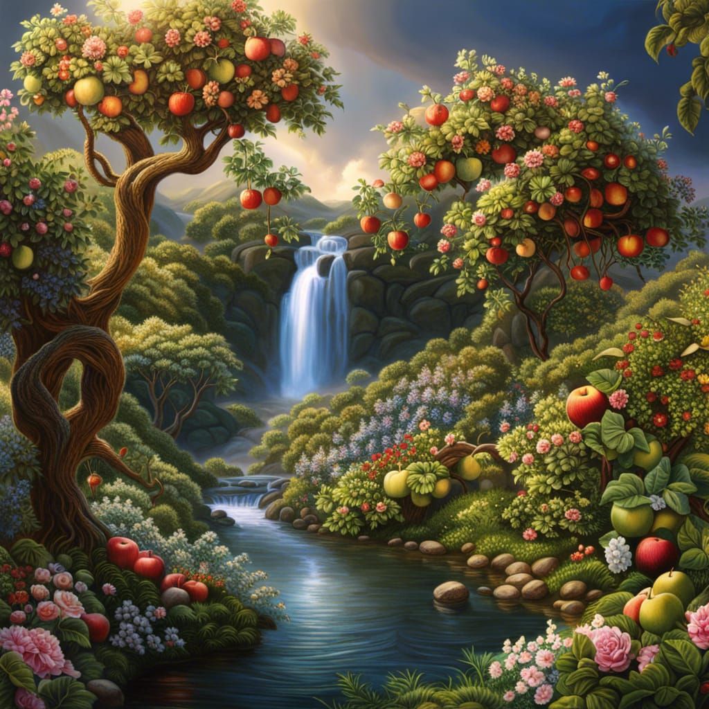 Garden of Eden, hyper detailed, extremely detailed, Adam and eve, Eve ...