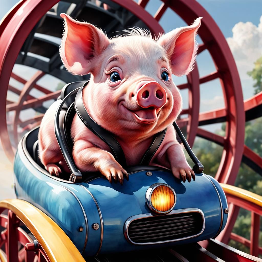 Cute little pig on rollercoaster - AI Generated Artwork - NightCafe Creator