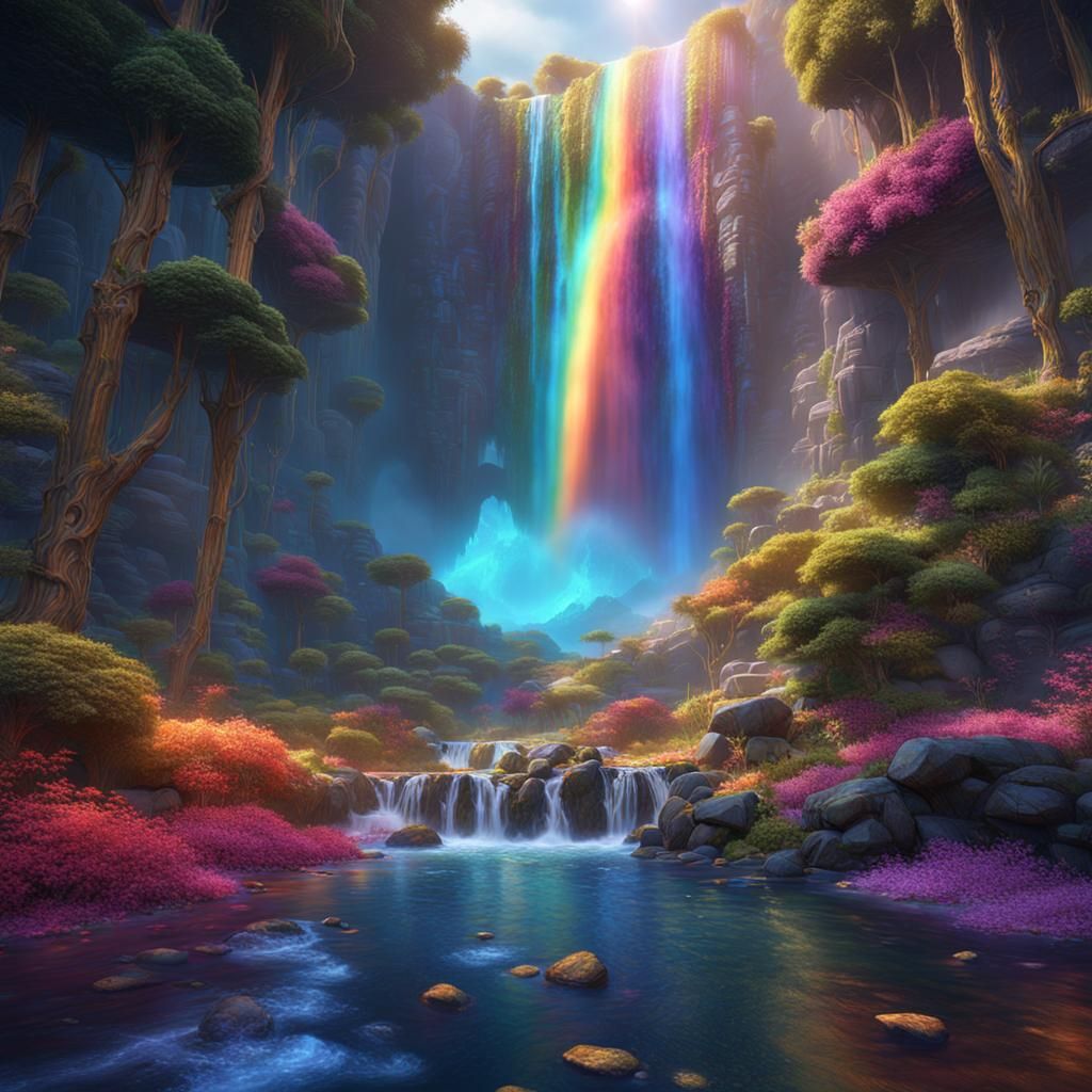Rainbow waterfall - AI Generated Artwork - NightCafe Creator