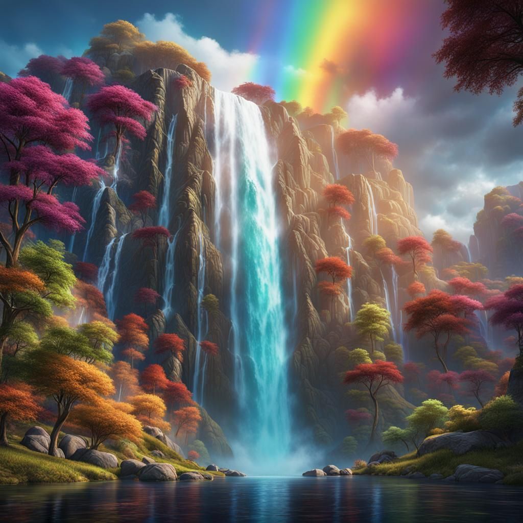 Rainbow waterfall - AI Generated Artwork - NightCafe Creator