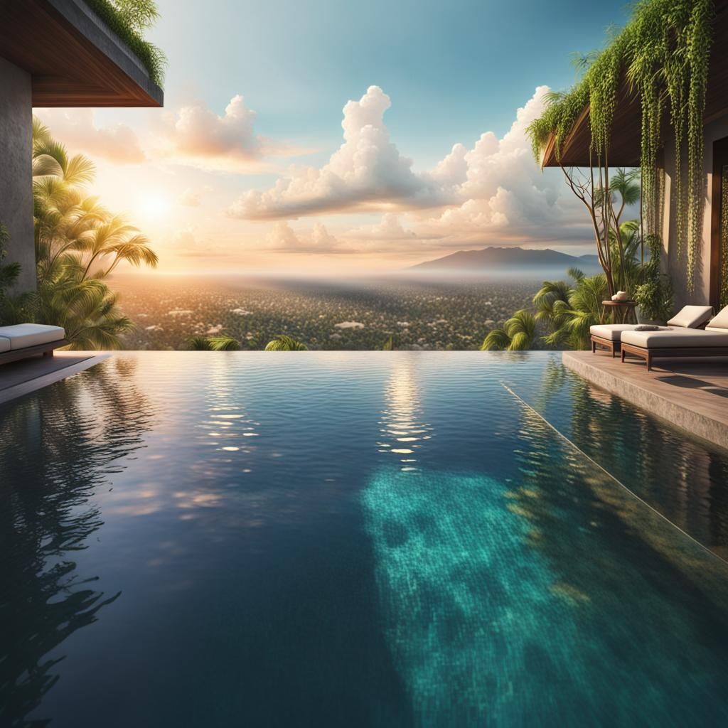 elegant infinity pool with luxurious views of Bali, Indonesia - AI ...