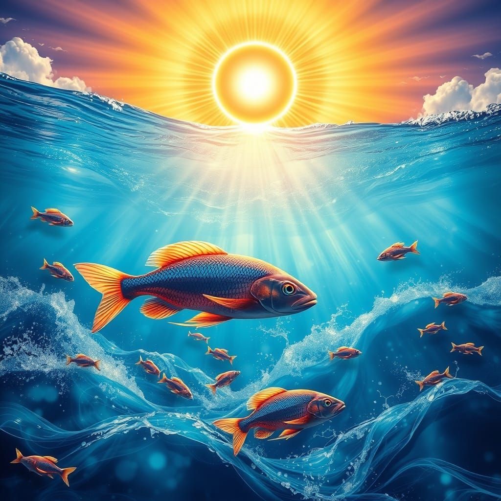 Ethereal Oceanic Realm with Iridescent Avian Fish ... - AI Art