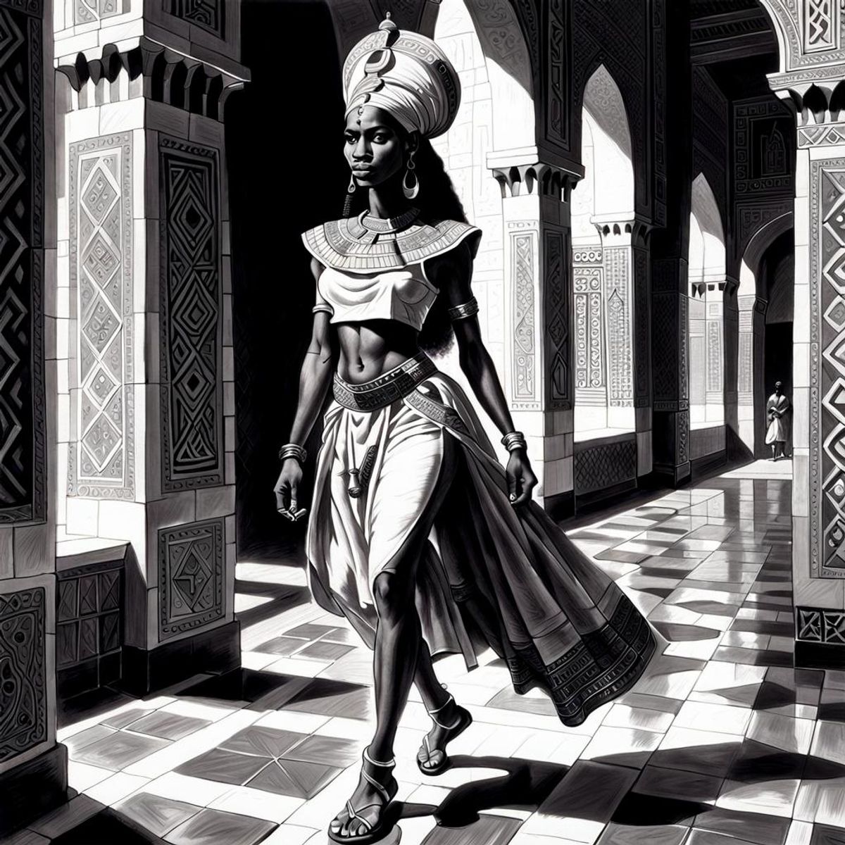 Charcoal sketch of a Nubian Princess strolling through her father's ...