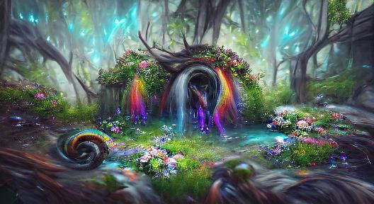 an ancient fey portal of swirling fairie magik magic surrounded by ...