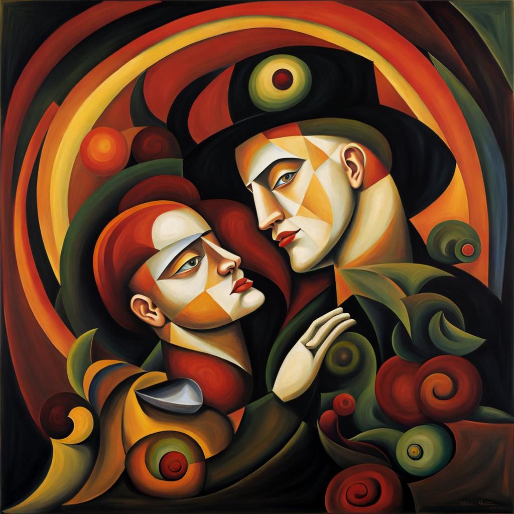 Surreal representation of The two faces of Contented battling The ...