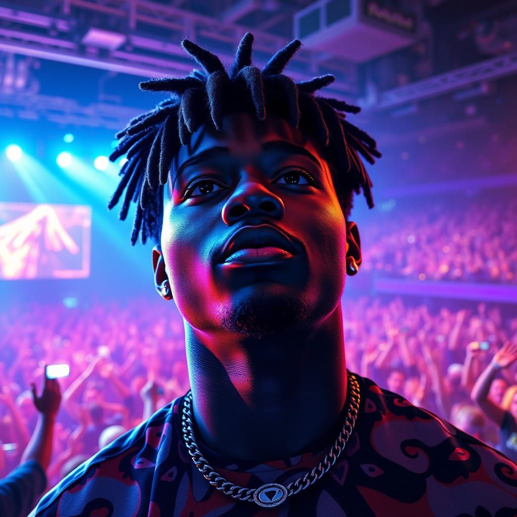 Surreal Concert Scene with Juice WRLD in Neon-Lit ... - AI Art