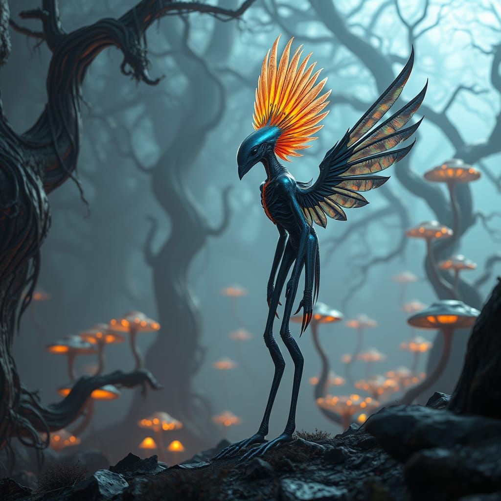 Alien-like avian humanoid - Cybernetic Avian Humanoid in Anc...