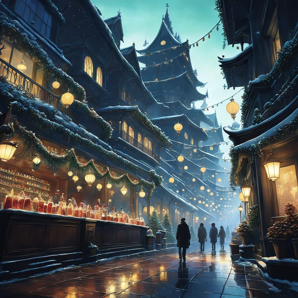 Ethereal Christmas Spirits Mingle with Sparkling C... - AI Art