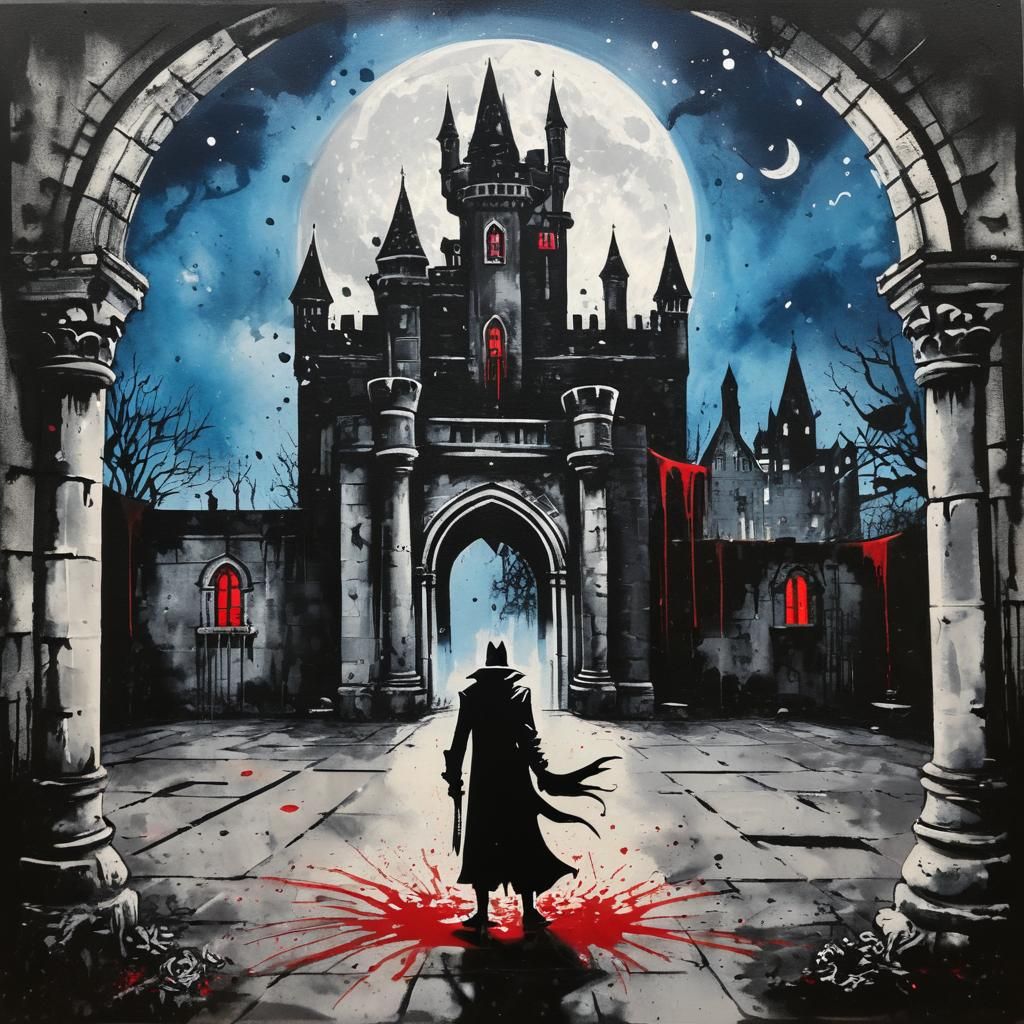 Dark Castle & Vampire Lord & Moonlit Courtyard - AI Generated Artwork ...