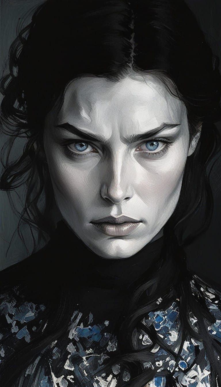 A Young Woman in a Somber Blue Gown, in the Style ... - AI Art