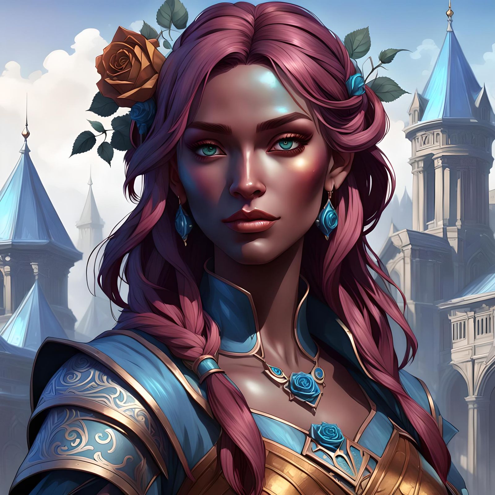 Female College Student with Metallic Blue Skin, and Red Rose - AI ...