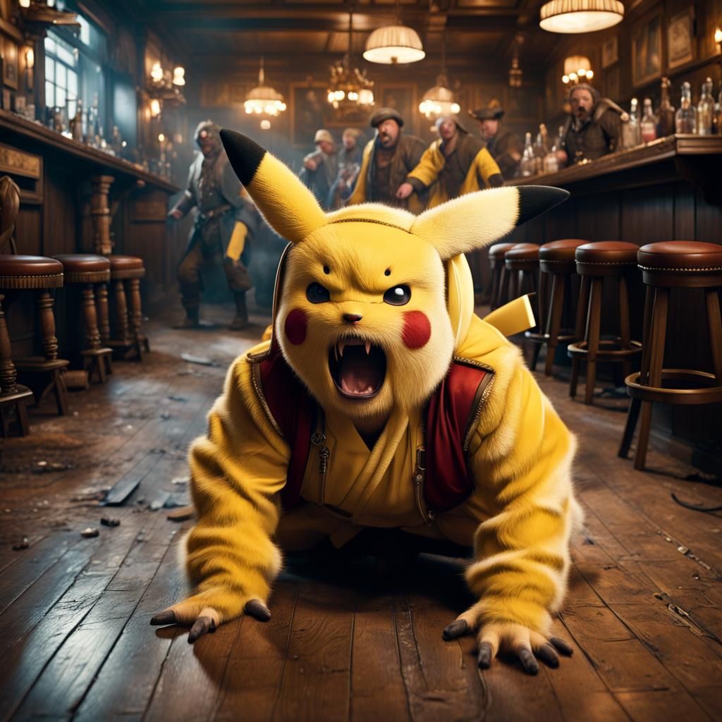 Genghis Khan screaming in rage dressed in a Pikachu costume crawling ...