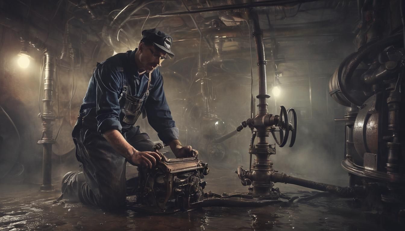 Workers repair an underground machine V