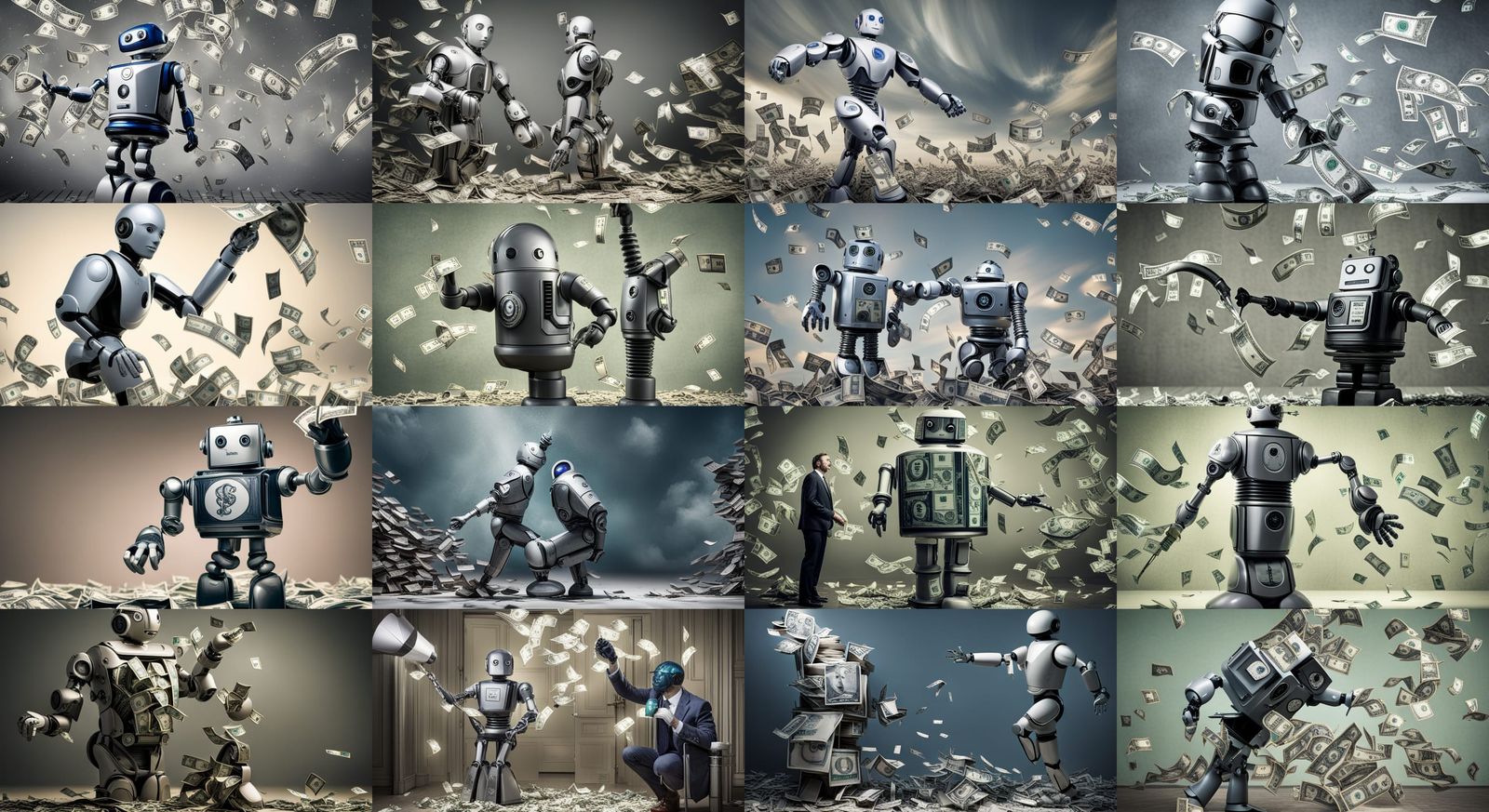 A robot being showered in dollar bills - AI Generated Artwork ...