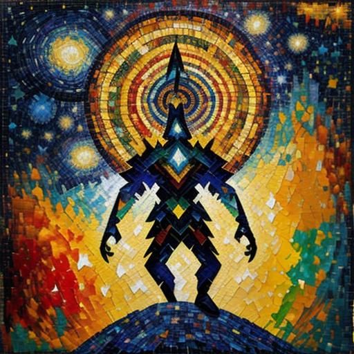 "The Starry Night". Beautiful rustic mosaic patchwork, abstract ...