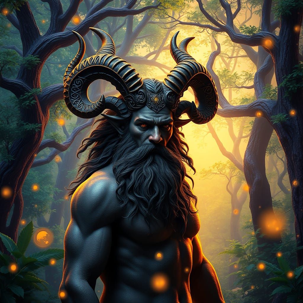 Satyrday night - Regal Dark-Skinned Satyr in Vibrant Celtic...