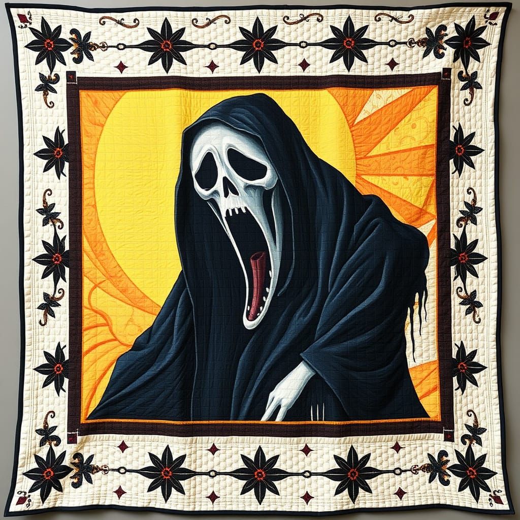 Distressed Figure in a Quilted Artwork - AI Art