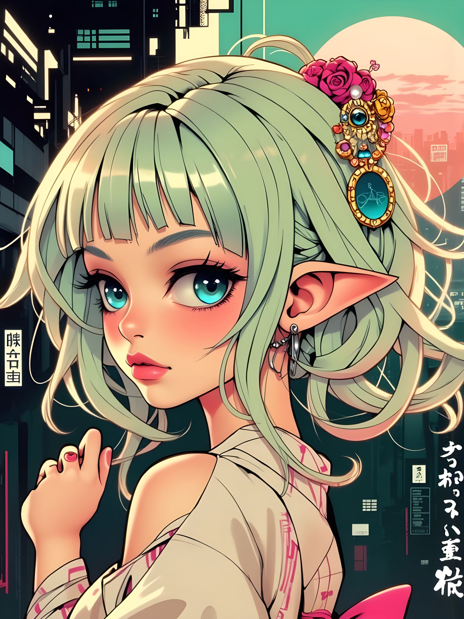 Earz - Cyberpunk Geisha Android: Soft Cityscape