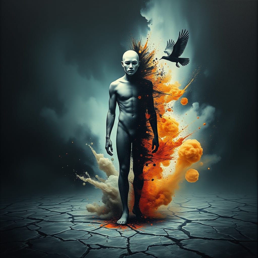 Surreal figure, white mask, - Surreal figure, white mask,