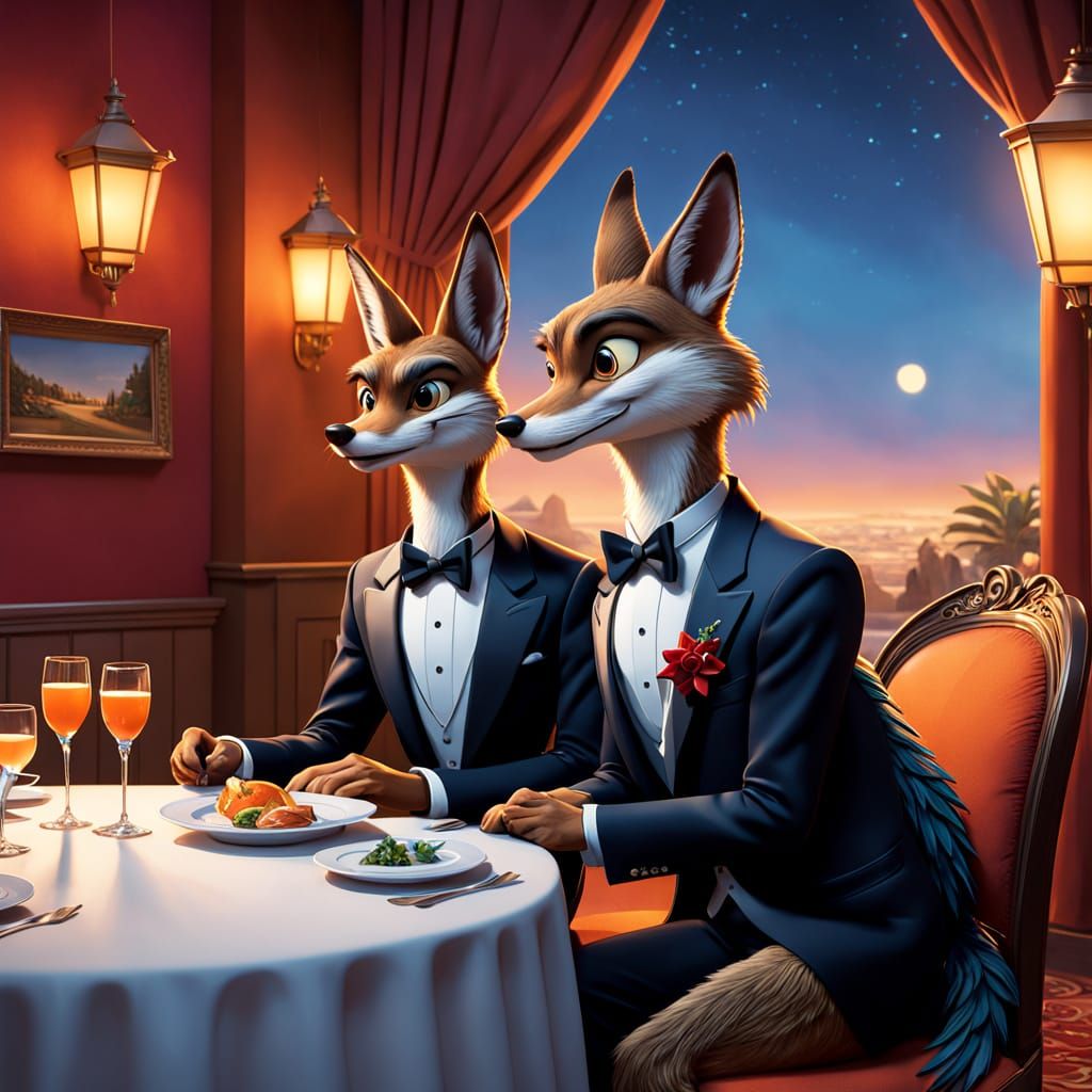 Looney Tunes Coyote couple sharing a romantic dinner at a restaurant ...