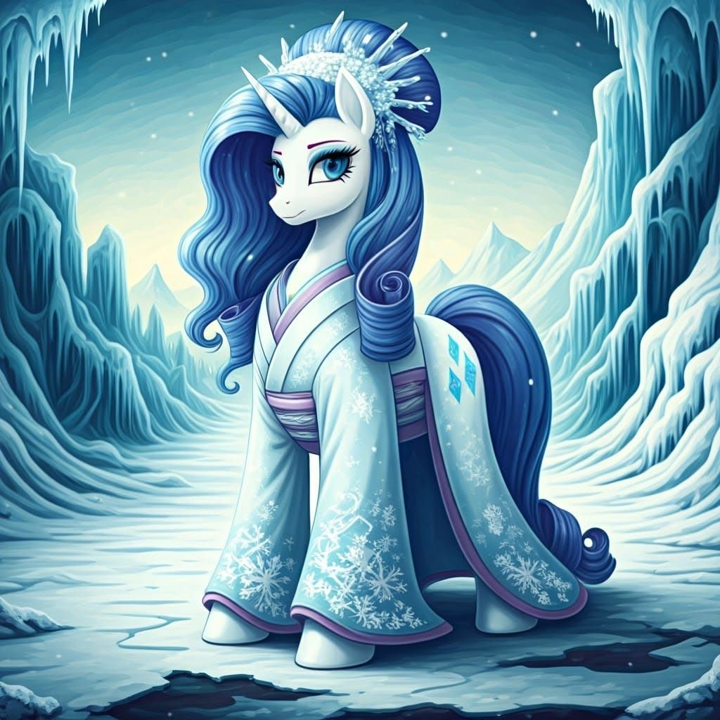 Majestic Snow Geisha Pony in Surreal Winter Wonder... - AI Art