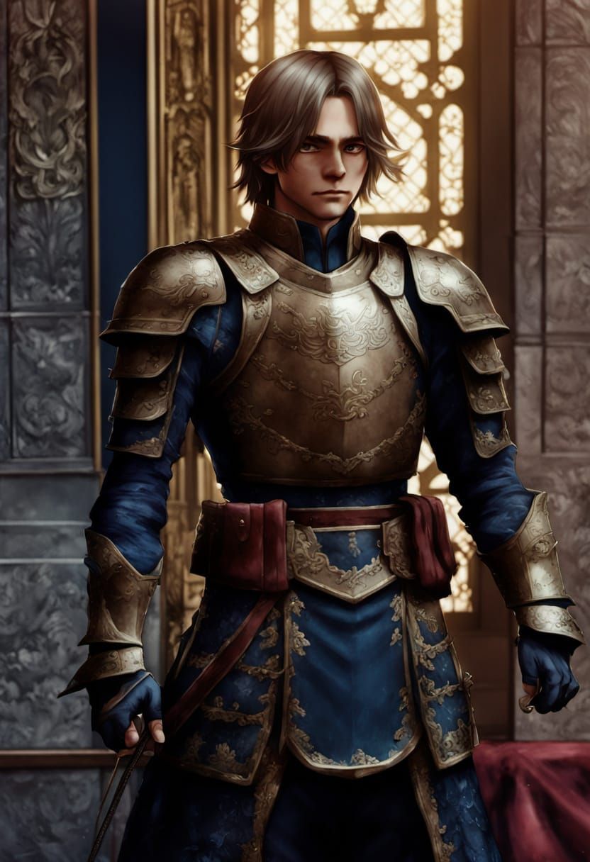 Regal Anime Squire in Ornate Hall - AI Art