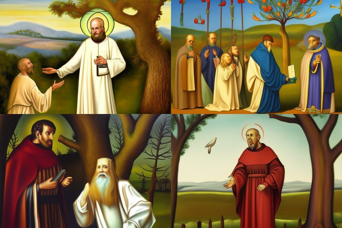 Saint Augustine and the pear tree. Extremely realistic oil painting ...