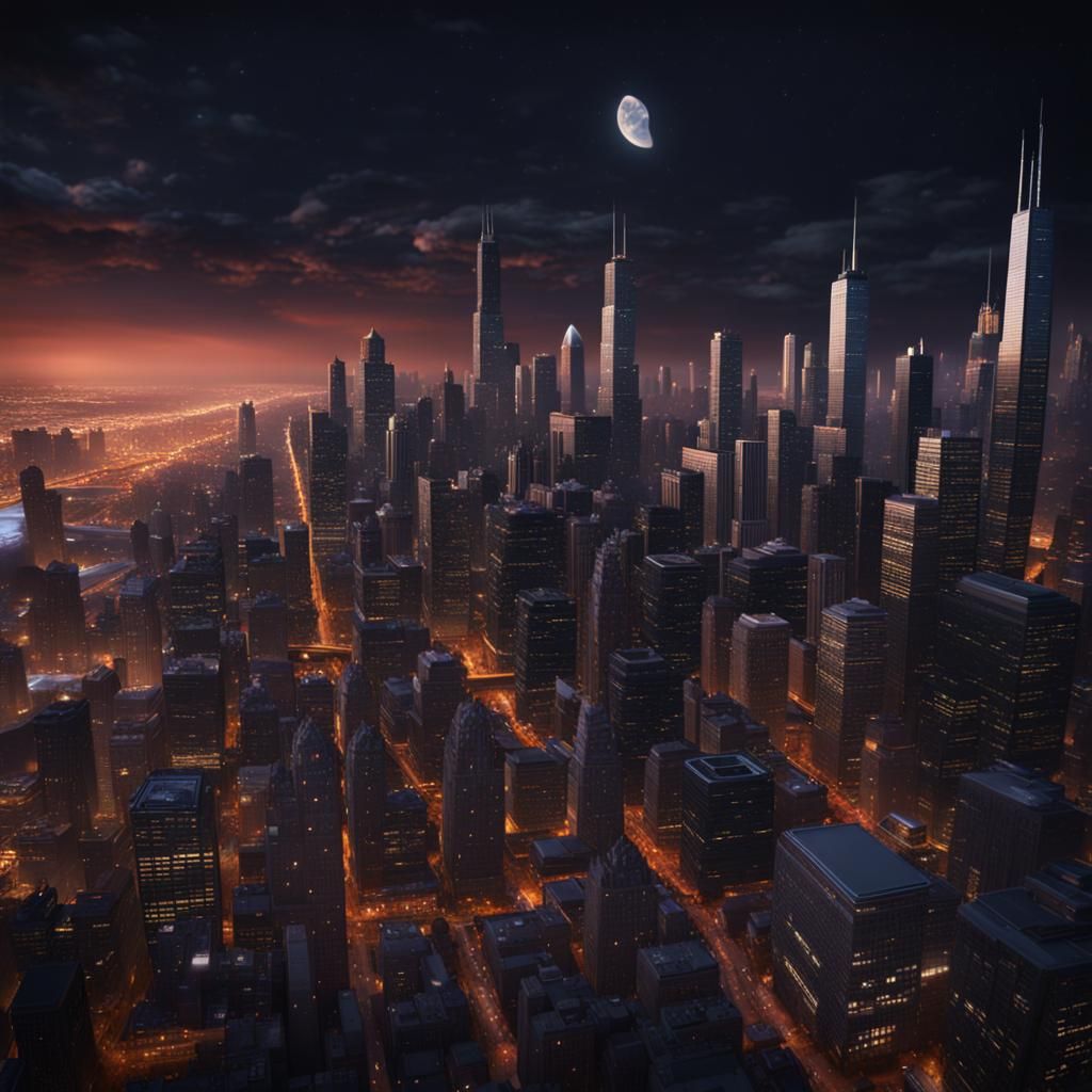 Chicago nighttime cityscape - AI Generated Artwork - NightCafe Creator