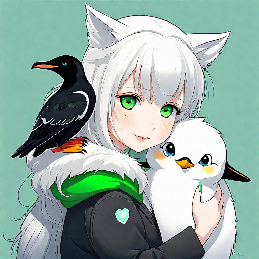 Wolfie with a Penguin and Bird - AI Generated Artwork - NightCafe Creator