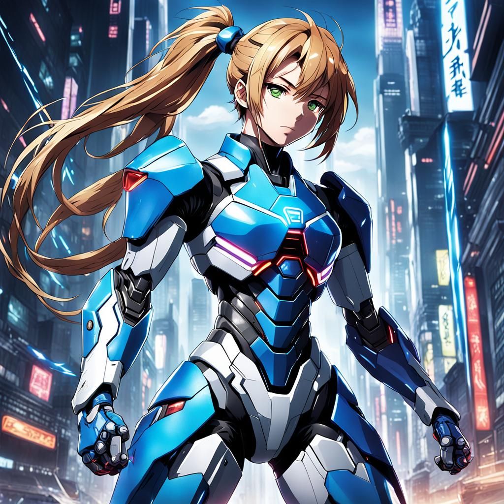 1. Cyber Fighter: A robust warrior, with a futuristic suit and equipped ...