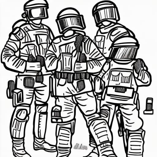 colouring book illustration of riot police - AI Generated Artwork ...