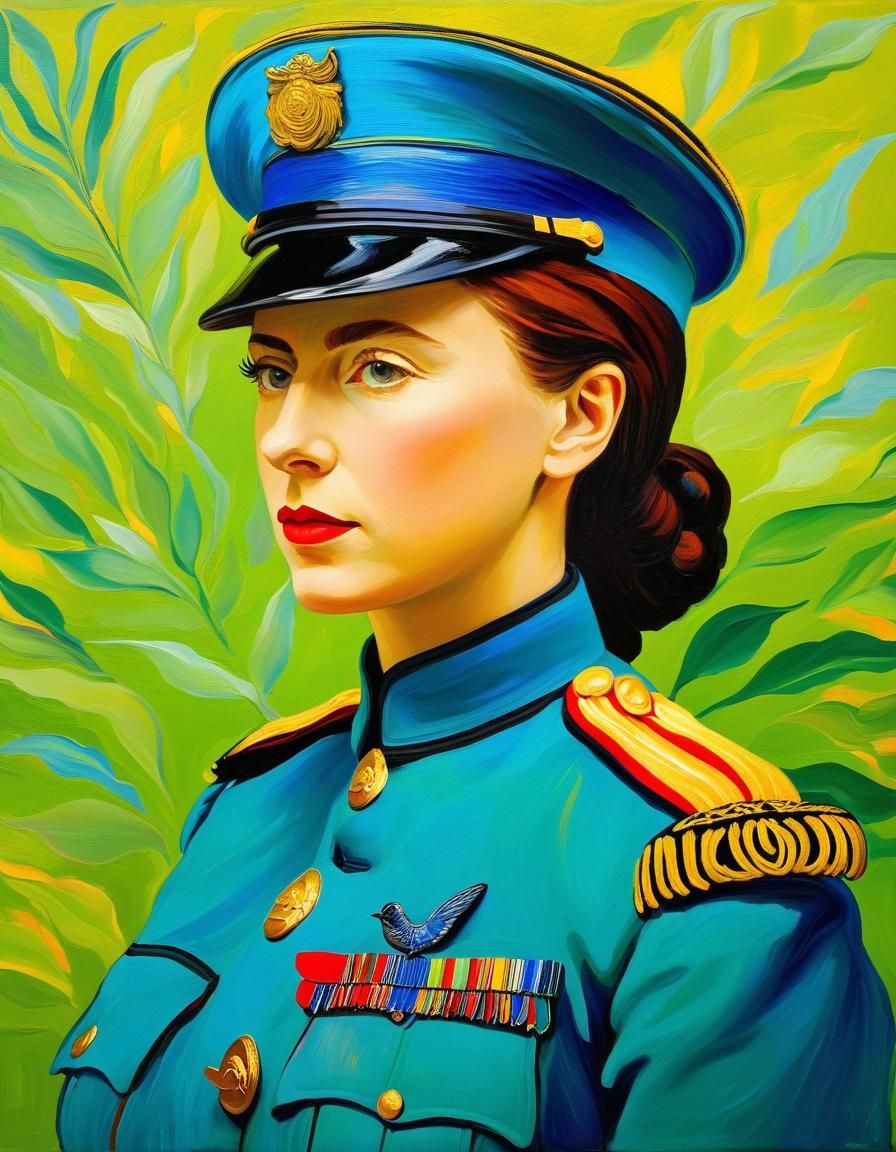 Diaphanous Female Officer, Oil Painting, Triadic Colors, Van Gogh ...