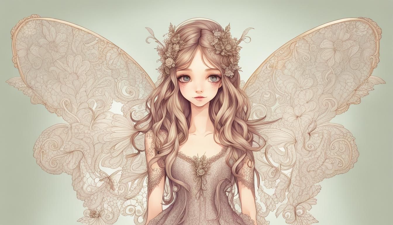 fairycore, digital illustration, lace pattern, fairy with lacy wings ...