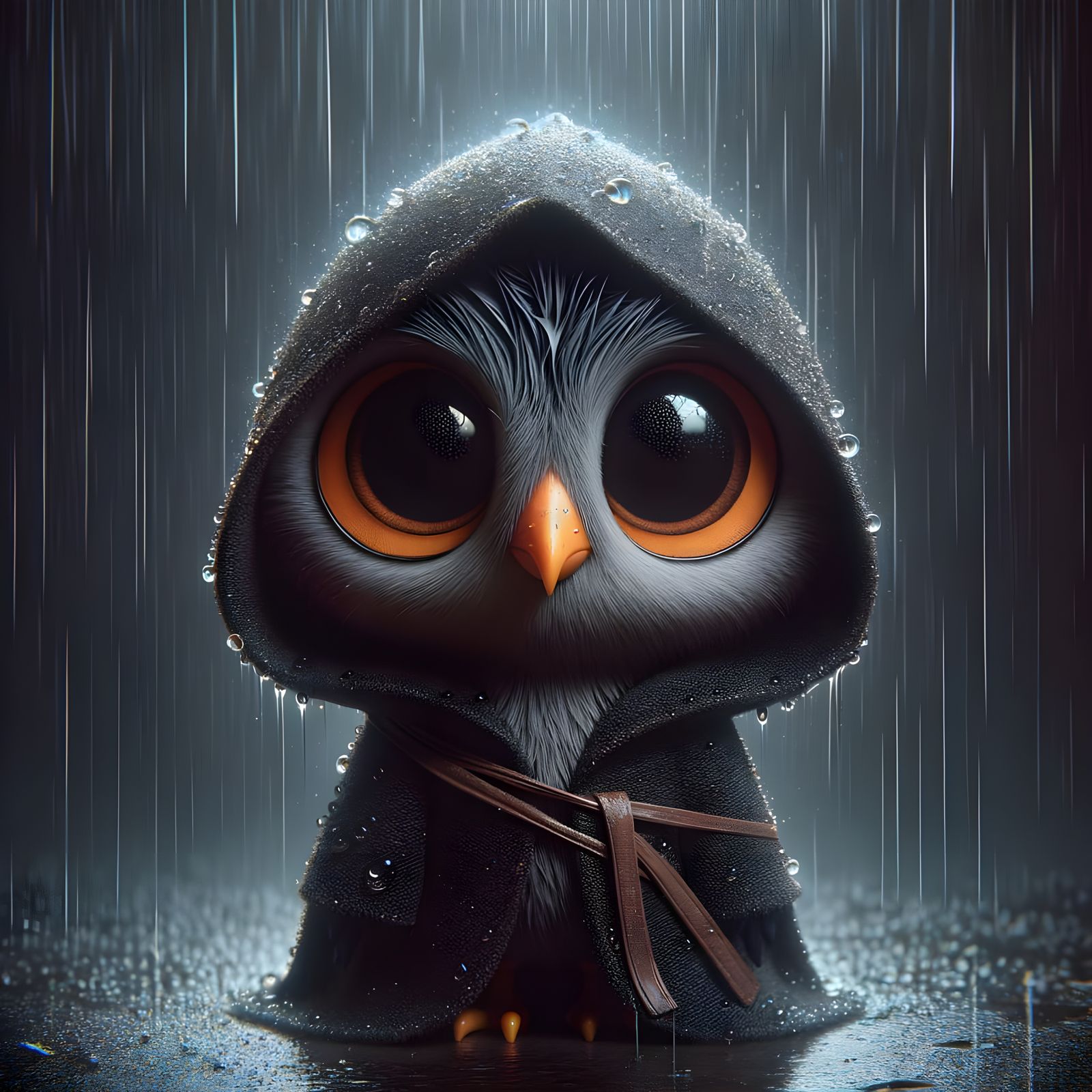 Birdman - Stylized Bird Character in Rainy, Cinematic Scene