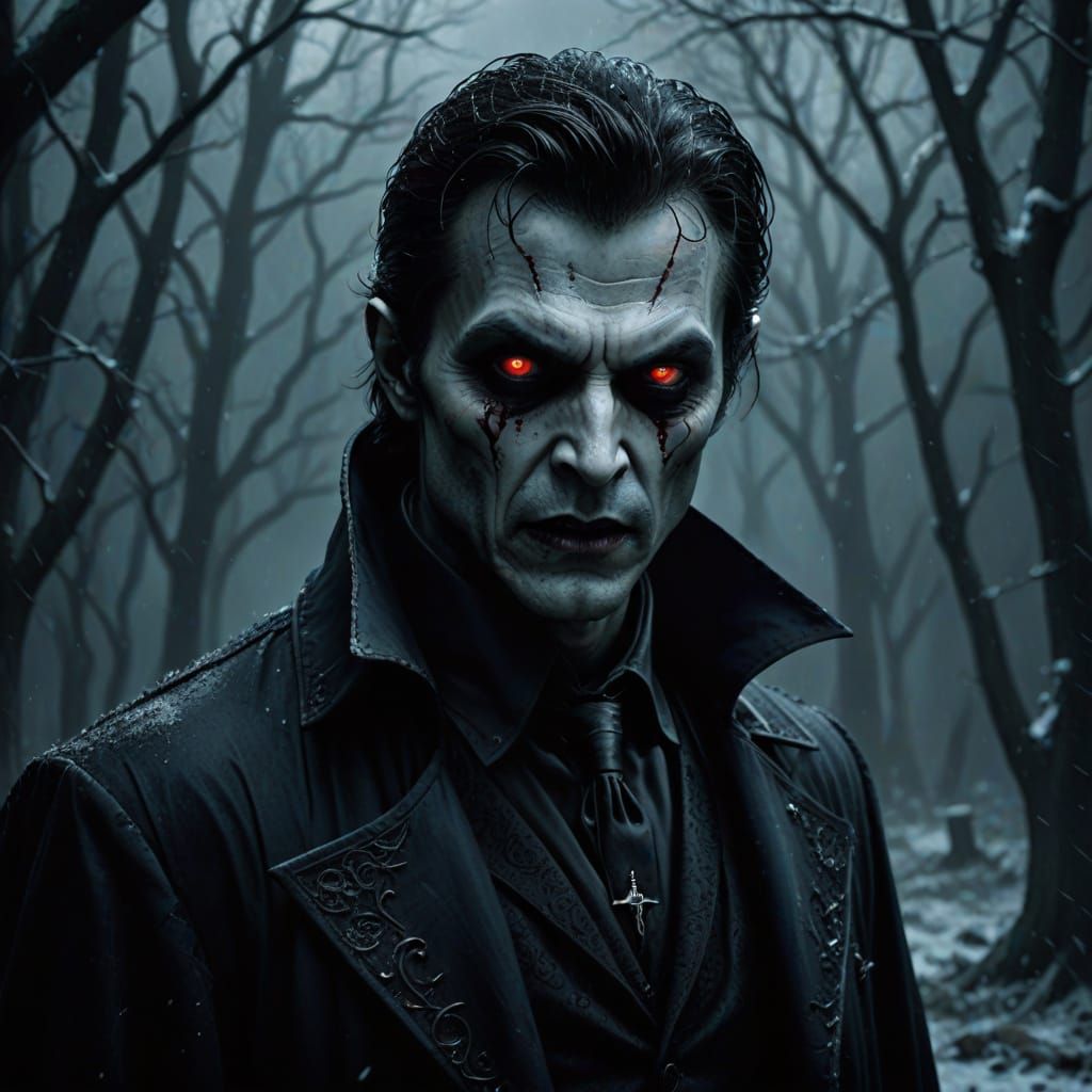 Ethereal Vampire Emerges from Shadows in Frosty Ni... - AI Art