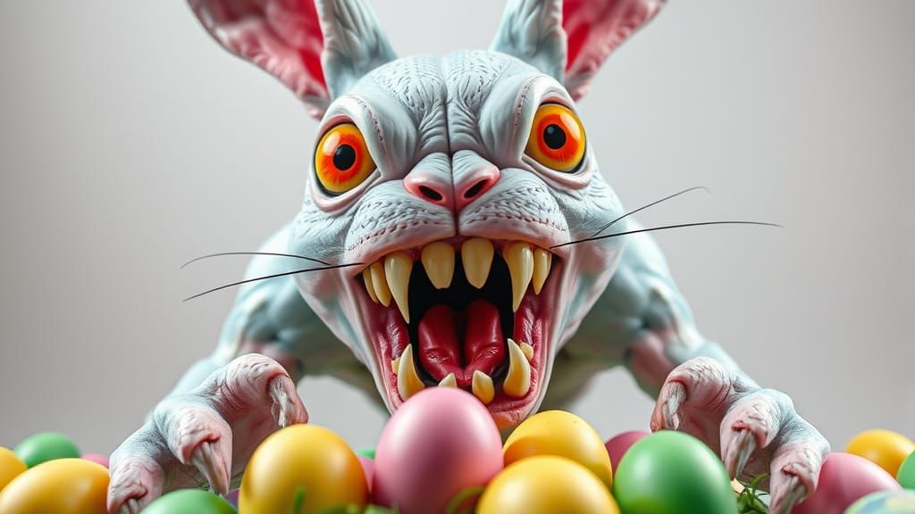 Easter Bunny Horror in Pastel Hues - AI Art