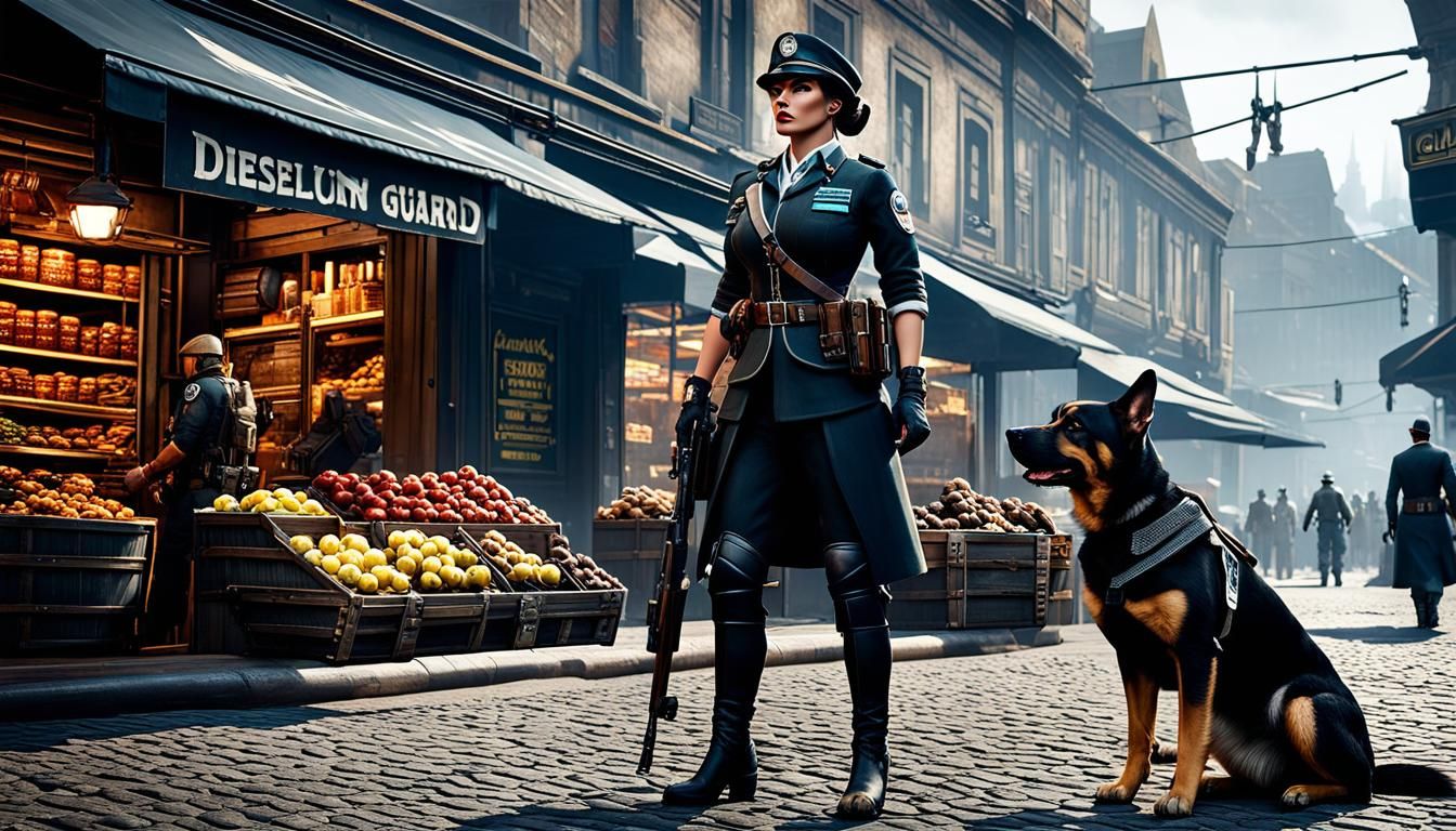 Guard on patrol with her dog - AI Generated Artwork - NightCafe Creator