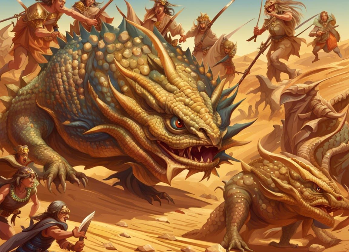 Clash with desert monsters - AI Generated Artwork - NightCafe Creator