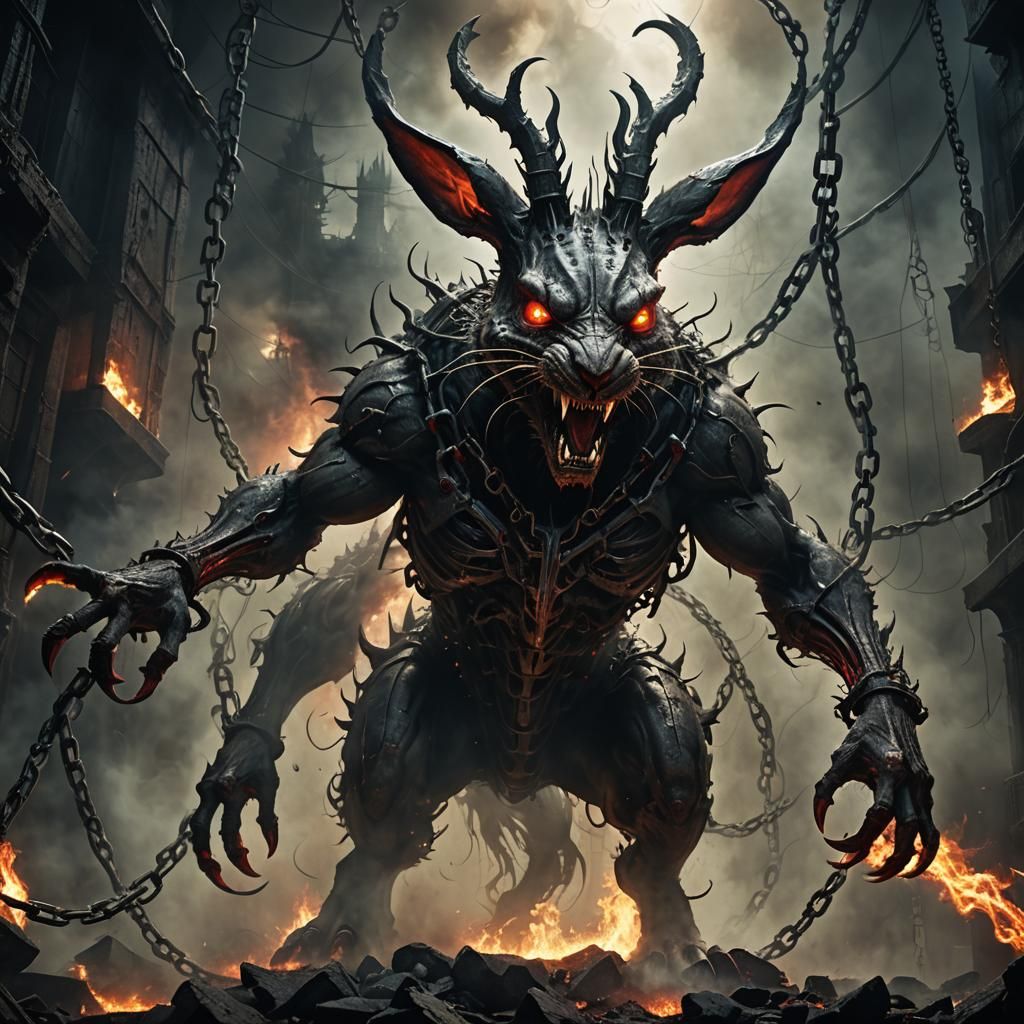 Demonic rabbit escaping from hell, ((red eyes)) - AI Generated Artwork ...