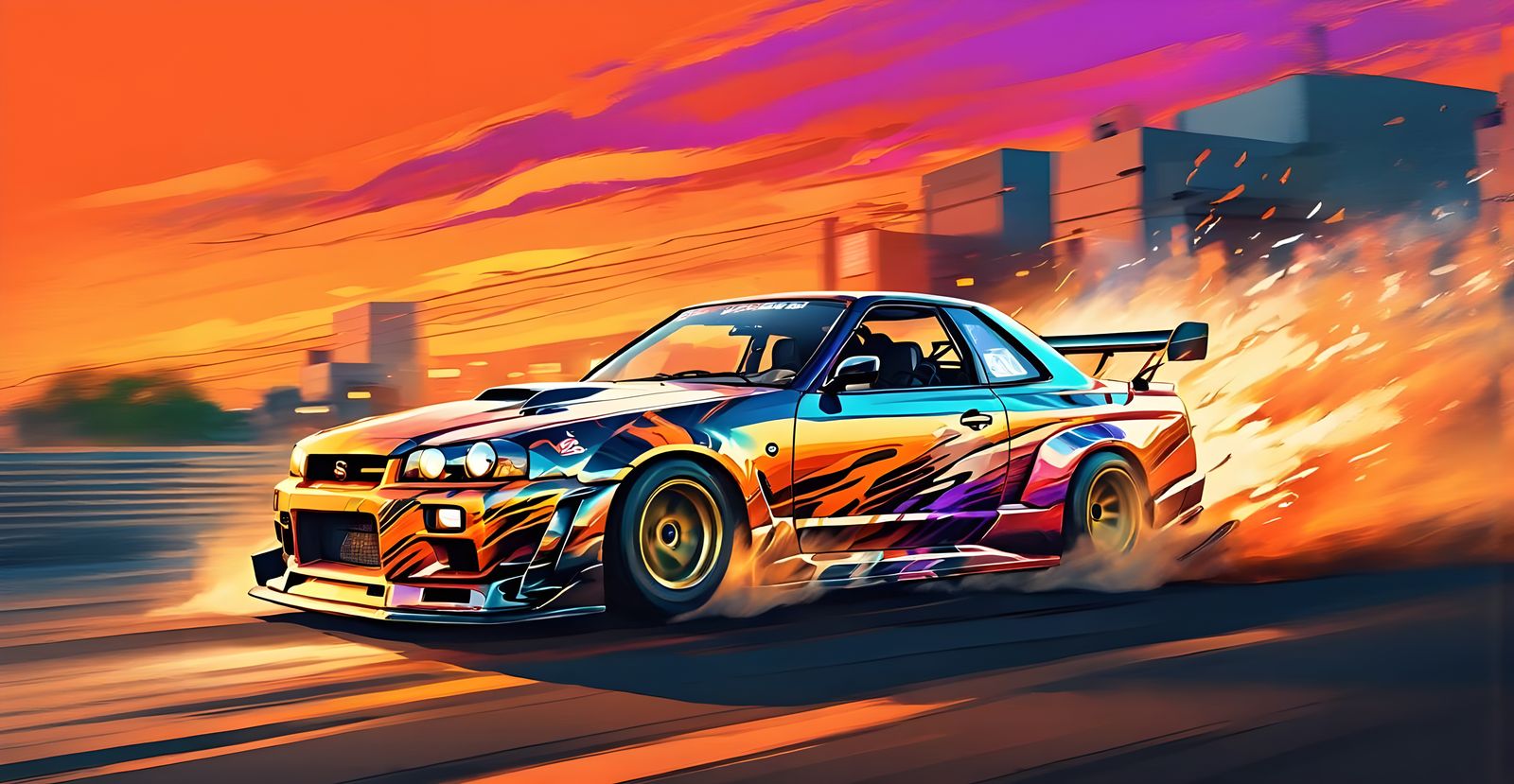 Skyline - Nissan Skyline Drifting: Warhol-Inspired Pop Art