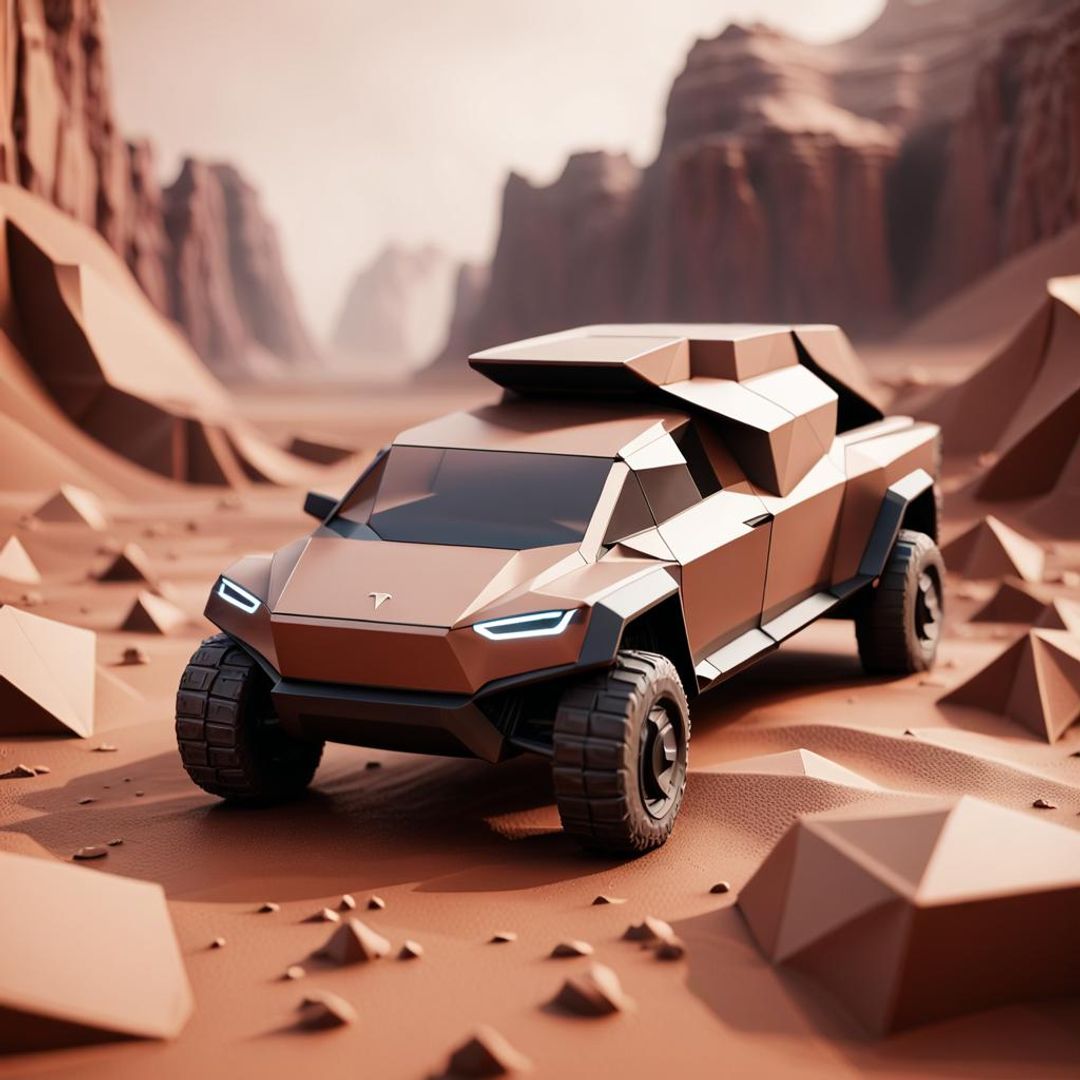 photo of a tesla cybertruck on mars, depth of field, movie still, brown ...