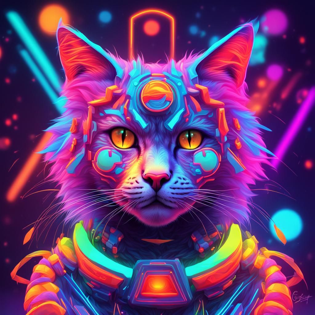neon cat triadic colors CGSociety dreamcore - AI Generated Artwork ...