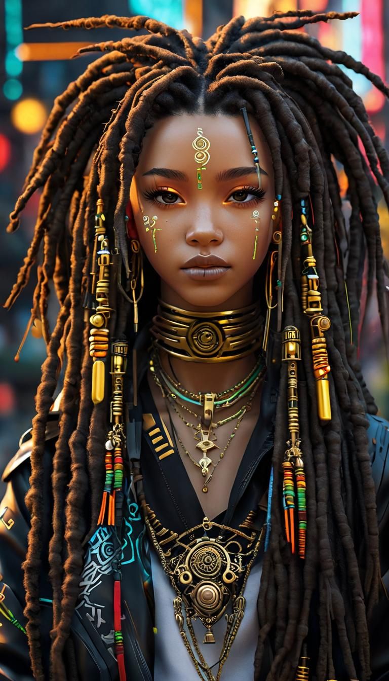 Steampunk Village Cyborg Punk Goddess in Digital A... - AI Art