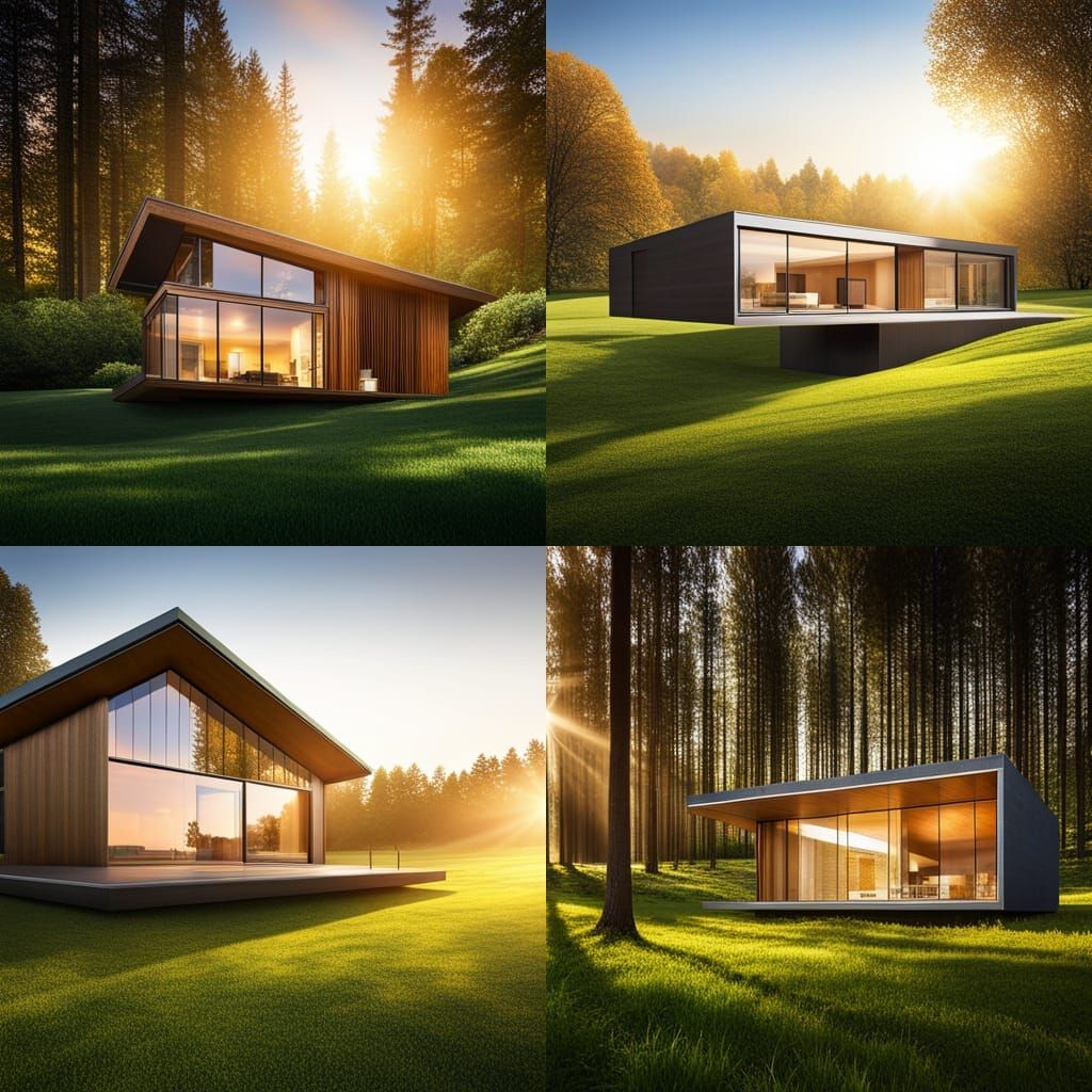 imagine a house by the forest that feels warm and modern realistic ...