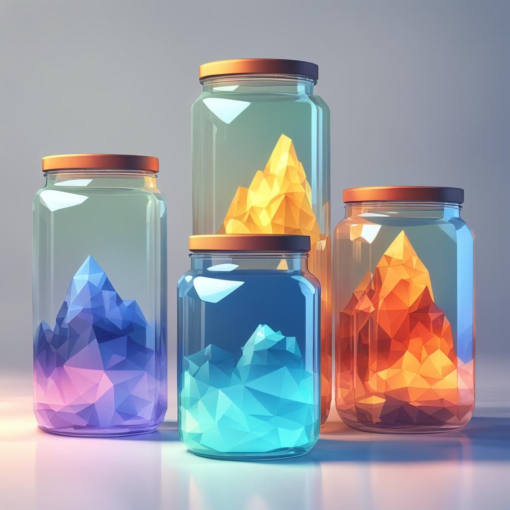 Crystals - Low-Poly Glass Containers with Elements